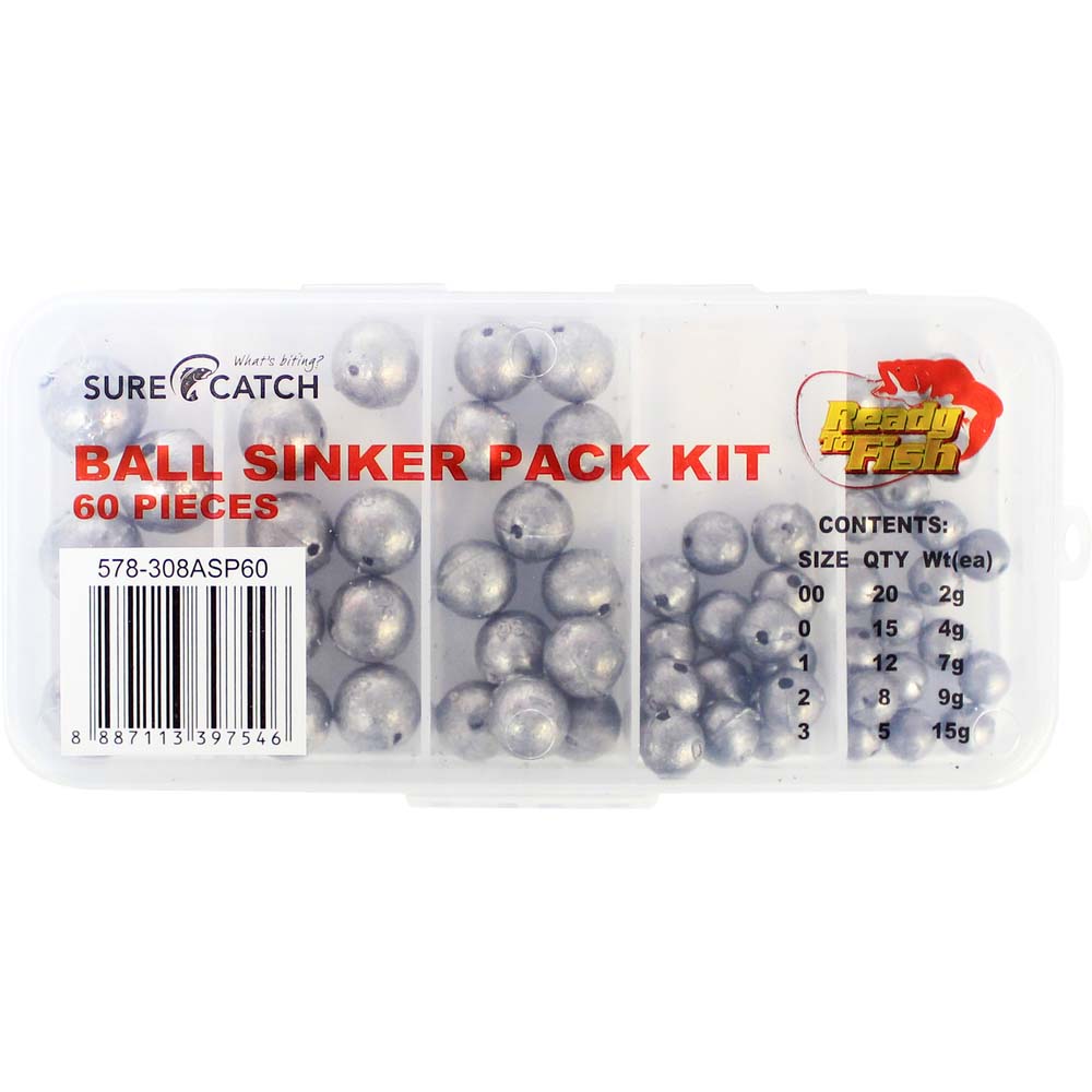SureCatch 60pc Ball Sinker Pack – Fishing Station